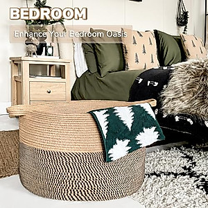 TIMEYARD Blanket Basket, Large Baskets for Storage, Toy Baskets Storage Kids, 21.7'' x 13.8'' Cotton Rope Basket for Living Room, Wicker Baskets for Organizing, 90L, Black & Jute