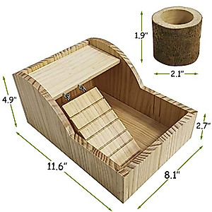 PINVNBY Hamster Sand Bath Box Wooden Shower House Chinchilla Digging Sand Bathtub with Climbing Ladder Bowl for Dwarf Syrian Mice Mouse Gerbils and Other Small Animals