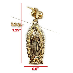 Gold Plated Virgin Mary Pendant Necklace Figaro 26" Virgen de Guadalupe Medalla Oro Laminado