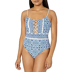 La Blanca Women's Standard Strappy Mio One Piece Swimsuit, Capri Blue//Mediterranean Breeze, 10
