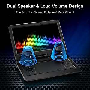 16.9" Portable DVD Player with 14.1" Large HD Screen, 4-6 Hours Rechargeable Battery, Car DVD Player,Regions Free,Dual Speakers, Support CD/DVD/SD Card/USB,[Not Support Blu-Ray]…