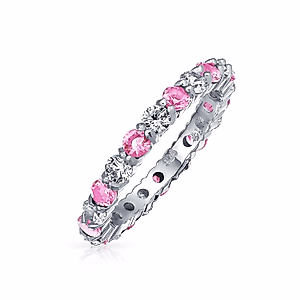 Bling Jewelry Cubic Zirconia Pink White Alternating Stackable CZ Eternity Ring For Women For Teen Simulated Topaz Sterling Silver