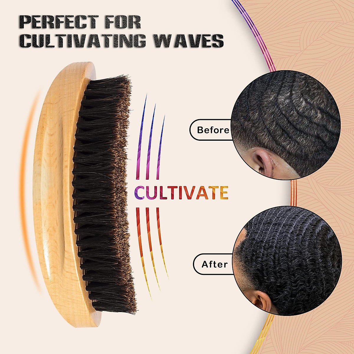 Aosina Wave Brush - Hair Brush for Men with 100% Natural Beech Wood & Reinforced Pure Black Boar Hair Bristle, Soft Beard Brush Hairbrush for Men Perfect for Cultivating Beards, Hair Waves and Wolfing