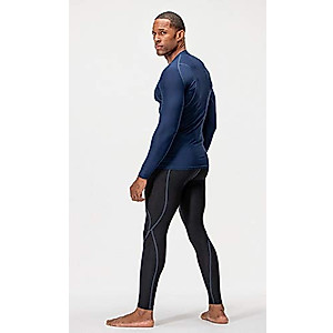 DEVOPS 3 Pack Men's UPF 50+ Long Sleeve Compression Shirts Quick Dry, Cool Gear for Garage Garden Gym Yard and Workouts (Medium, Black-Khaki-Navy)