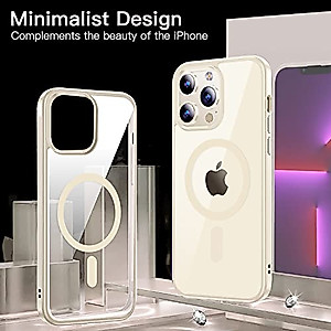 Casexcite Clear Magnetic for iPhone 13 Pro Max Phone Case MagSafe Compatible - Military Grade Protection - Transparent Back - 2X Lens Protector, Anti-Fingerprint, Anti-Scratch (Light Beige)
