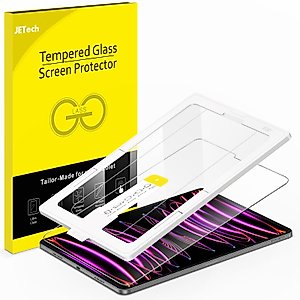 JETech One Touch Screen Protector for iPad Pro 12.9-Inch (2022/2021/2020/2018 Model, 6th/5th/4th/3rd Generation), Tempered Glass Film with Auto-Alignment Frame, HD Clear