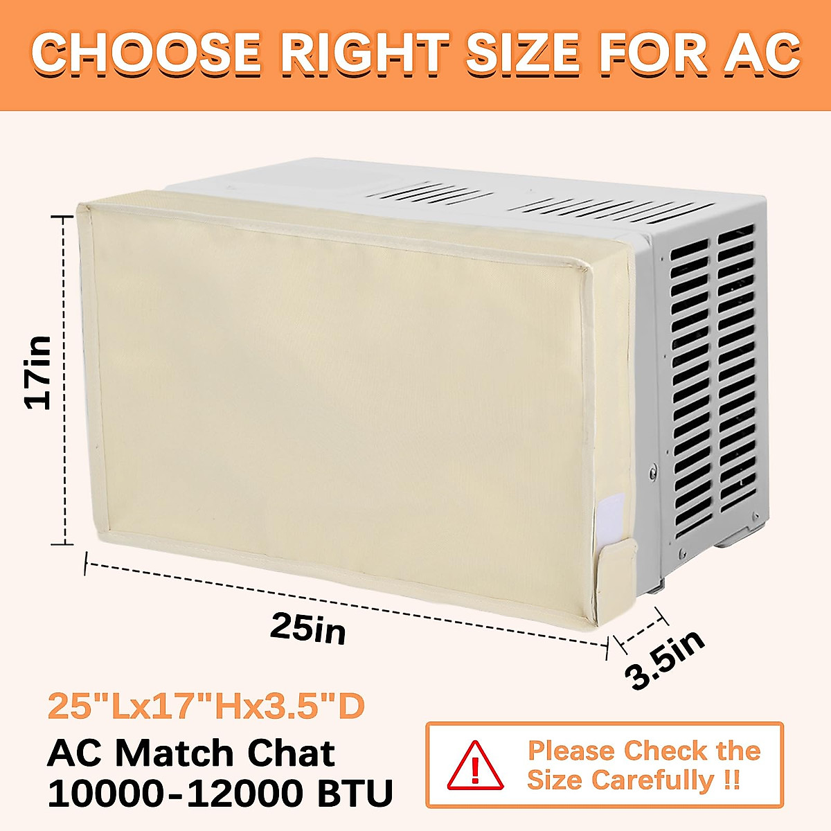 25"Lx17"Hx3.5" Indoor Air Conditioner Cover for Window Units, 3 Layers Insulation AC Cover for Inside Wall Unit with Aluminum Foil and 2mm Foam, Windproof Window Air Conditioner Cover Inside, Beige