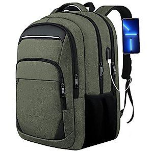 Large Backpack, Extra Durable Travel Laptop Backpack, Laptop Backpack Purse for Women, Business Travel Laptops Backpack with Usb Charging Port for Women, TSA Anti Theft College Computer Bag, Green