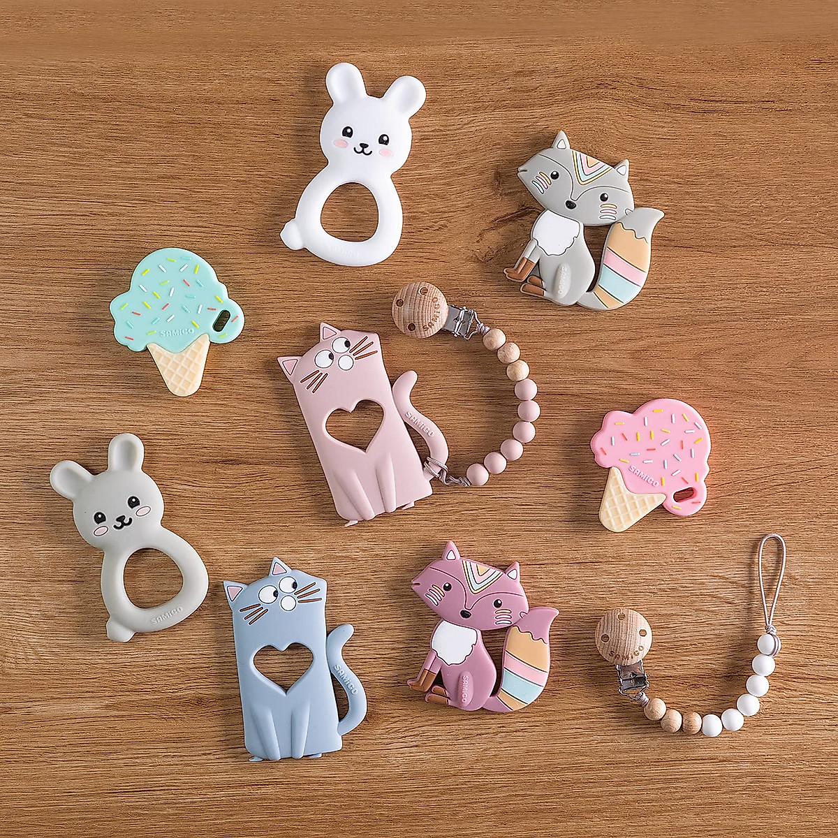 SAMiGO Baby Teething Toys Silicone Teether for Babies 0-6 and 6-12 Months Baby Chew Toys for Infant Boys and Girls - Blue Cat