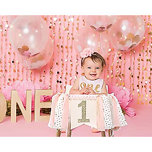 1st Birthday Banner For Baby - Pink Party Theme Pull Flag，highchair Banner - Flag On The Cake, Birthday Banner - Photo Booth Props, Cute Party Favor Supplies (Pink 1st banner)