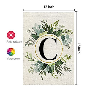 CROWNED BEAUTY Monogram Letter C Garden Flag Floral 12x18 Inch Double Sided for Outside Small Burlap Family Last Name Initial Yard Flag CF765-12