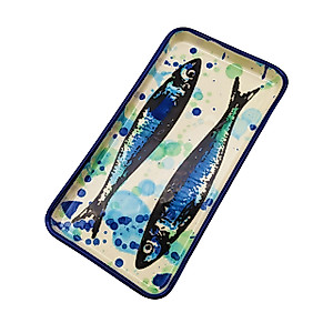 Splash Sardines Portuguese Pottery Rectangular Ceramic Serving Platter (Small)