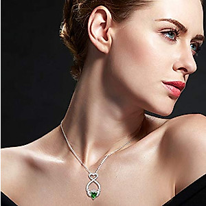 S925 Irish Claddagh Eternity Love Pendant Necklace Good Luck Jewelry Gift for Women Ladies Birthday (Green)