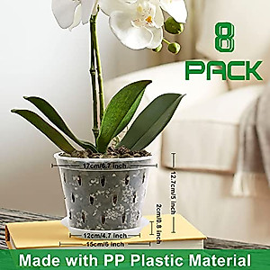 Kitypartsy 8 Pack 7 inch Orchid Pots with Holes and Saucers Clear Plastic Orchid Pots