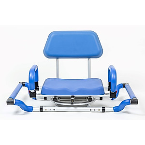 iLIVING ILG-628 Swivel Pivoting Tub-Mounted Shower Chair for Bathtub with Padded Seat, Back and Arms, and Adjustable Mounting Width , Blue
