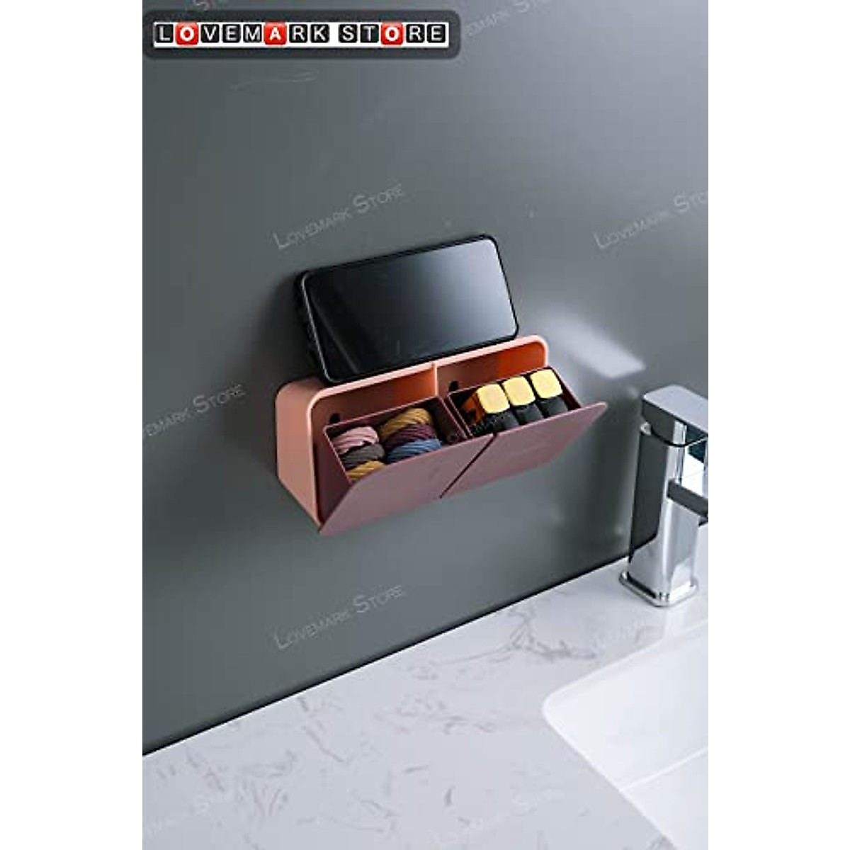 Qtip Holder | WALL-MOUNTED for Cotton Swabs | ORGANIZER | STORAGE BOX | 2 SEPARATE SECTIONED, WALL-MOUNTED, MULTI-PURPOSE COSMETIC BOX | JEWELRY STORAGE | MAKEUP COTTON SWAB ORGANIZER | HOUSEHOLD STORAGE BOXES. USAGE BEDROOM, BATHROOM, MAKEUP-TABLE