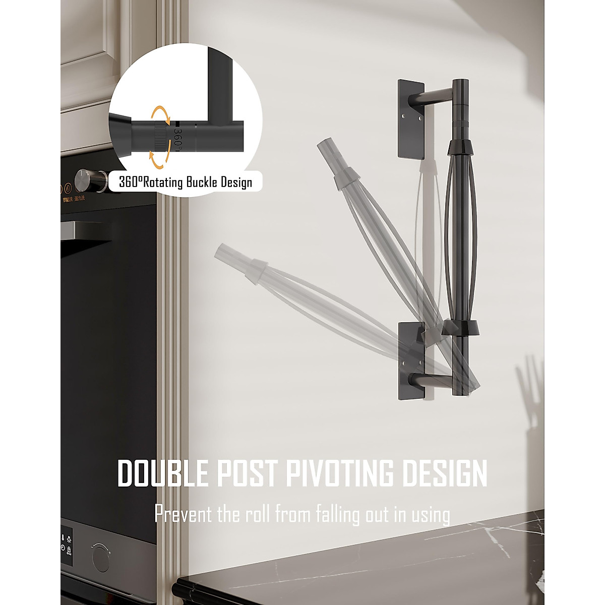 BATHDANCE Paper Towel Holder -Under Cabinet Paper Towel Holder, Single Hand Operable Roll Holder with Damping Effect,No Drilling or Wall Mounted Stainless Steel for Kitchen Bathroom (Matte Black)