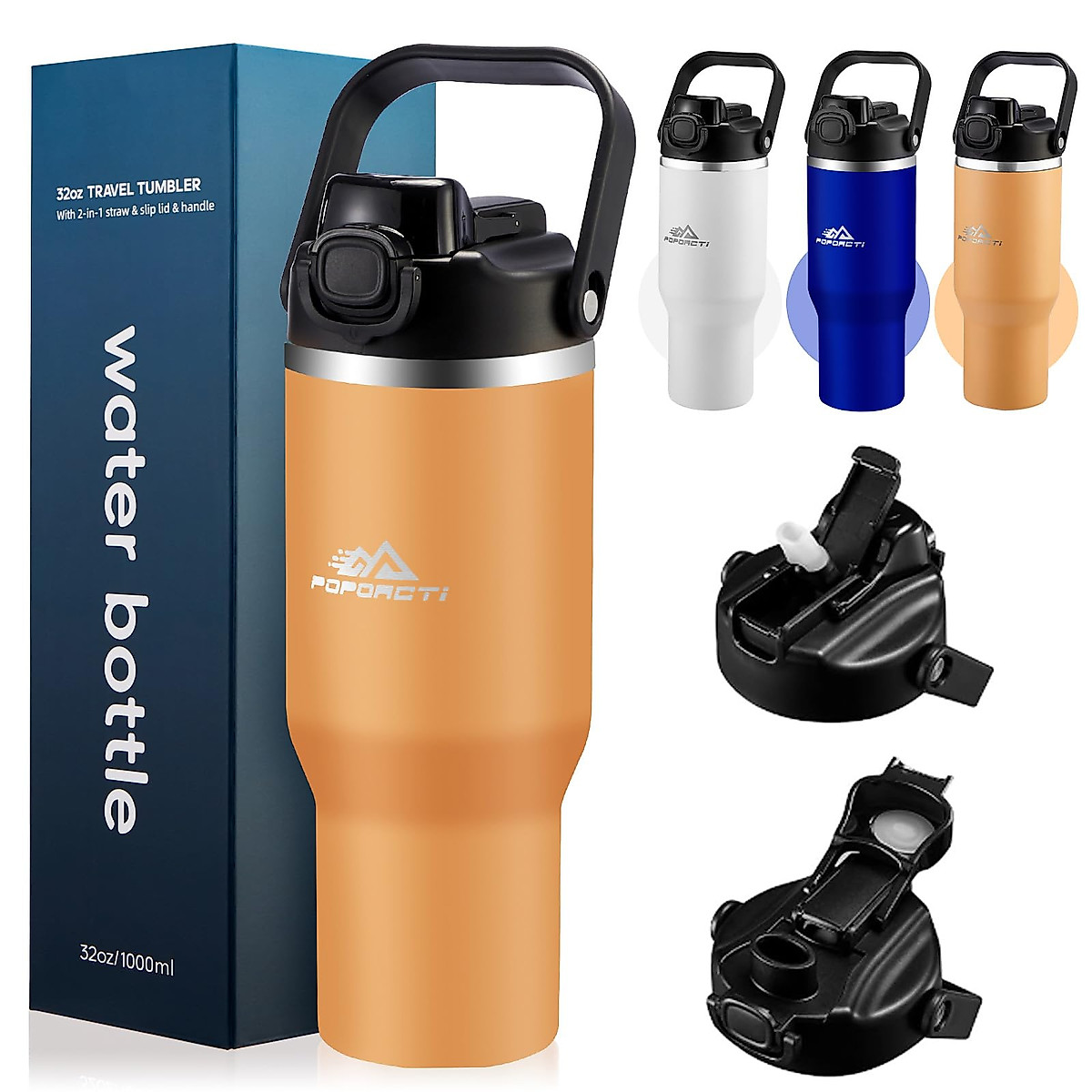 POPOACTI Insulated Tumbler,34 oz Stainless Steel Water Bottle, BPA-Free, Double-Walled Vacuum, Flip Straw for Travel, Keeps Drinks Hot & Cold for 12 Hours,For Travel, Gym & Office (Peach)