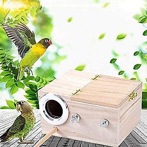 Hovico Parakeet Nesting Box, Pet Bird Wooden House Parakeet Nest Box Bird House Box Parrotlets Wood for Lovebirds Breeding Mating Bird Supplies Box (L)