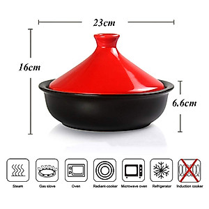 Moroccan tagine Pot Small tagine Bowl Round Ceramic Casserole Clay Pot with lid Heat-Resistant hot Pot earthen Pot Multifunctional cookware for stew Soup C 16 23 cm