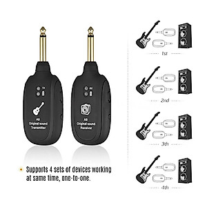 Vaorwne UHF Guitar System Transmitter Receiver Built-in Rechargeable, UHF Wireless Guitar System, Guitar Transmitter Receiver,Wireless Audio Transmission Set for Electric Guitar Bass Violin,black ABS