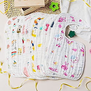 BUoonyer 10pcs Snap Muslin Cotton Bibs, Baby Bandanna Drool Bibs, Adjustable Soft Absorbent Cotton Scarf, Burp Cloths for Babies Infants Newborns Toddlers Feeding, Eating, Teething (Pink)