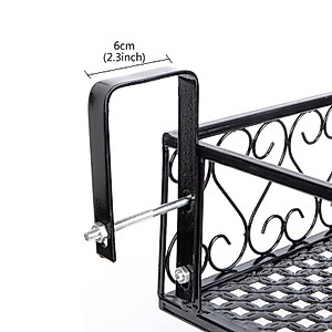 Mairuker Balcony Railing Shelf Flower Pot Stand Rack, 23.5 Inches Iron Hanging Flower Rack Basket Shelf with Hooks for Outdoor Garden Balcony Fence Patio (Black)