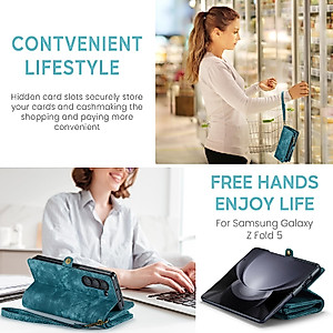 Kowauri for Samsung Galaxy Z Fold 5 Case,Zipper Purse Magnetic Folio Leather Wallet Case with S Pen Holder Wrist Strap Card Holder Shockproof Protective Cover for Samsung Galaxy Z Fold 5 5G (Blue)