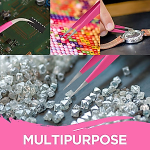 Lash Tweezers Set of 2 Stainless Steel Tweezers for Eyelash Extensions, Straight and Curved Tip Eyelash Tweezers, False Lash Application Tools (Pack of 2, Pink)