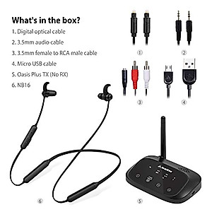 Avantree HT5006 Wireless Earbuds for TV Listening, Passthrough Support, 20Hrs Neckband Headphones with Bluetooth Transmitter for Optical Digital, RCA, 3.5mm AUX TVs, Plug n Play, No Audio Delay