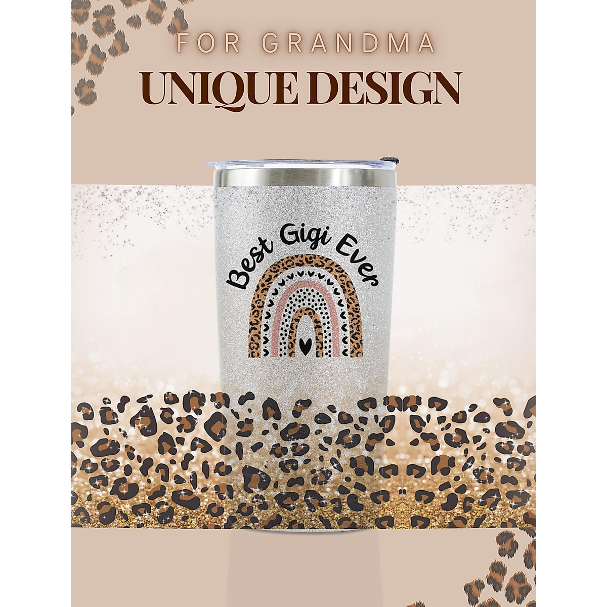 Onebttl Gigi Gifts from Granddaughter, Grandson, Insulated Stainless Steel Wine Tumbler with Lid and Straw, for Grandma on Mother's Day, Birthday, Christmas, Best Gigi Ever, Glitter Silver, 20 oz