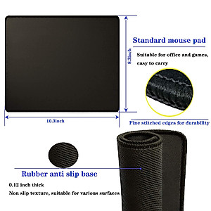 Pupbbi Mouse pad 3 PCS of Black Standard Mouse Pads, Mouse pad with Stitched Edges，Rubber Anti Slip Base Mousepad，Mouse Pads for Office and Games, Washable，Square,10.3inch x 8.3inch x 0.12inch