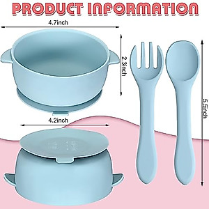 Tanlade 6 Pack Baby Silicone Suction Bowls with Lid Spoon Fork BPA Free Baby Led Weaning Food Bowl Toddler Food Storage Bowl Dishwasher Microwave Safe Feeding Set