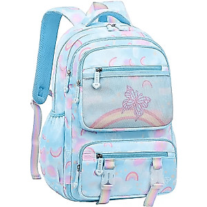 School Backpack for Girls, Lightweight Waterproof Cute Rainbow School Bookbag for Teen Kids Students Elementary (Rainbow Pink)