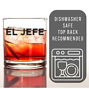 Spotted Dog Company Printed 11oz Whiskey Glass - El Jefe/The Boss - Boss Day Gift, Manager Director Gift - Grit, National Boss Day Gifts Best Boss Ever Funny