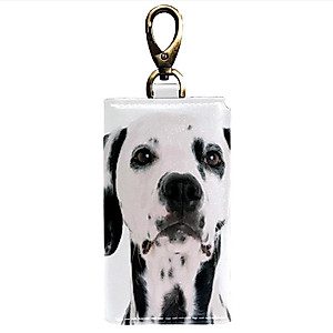Dalmatian PU Leather Key Wallet Holder Card Case with 6 Hooks for Men Women