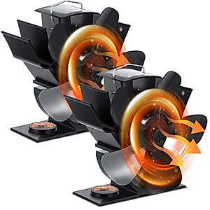 VIHOSE 2 Pcs 5 Blades Wood Stove Fan with 2 Thermometer Heat Powered Stove Fan Fireplace Fan for Wood Burning, Pellet, Burner, Log Stoves