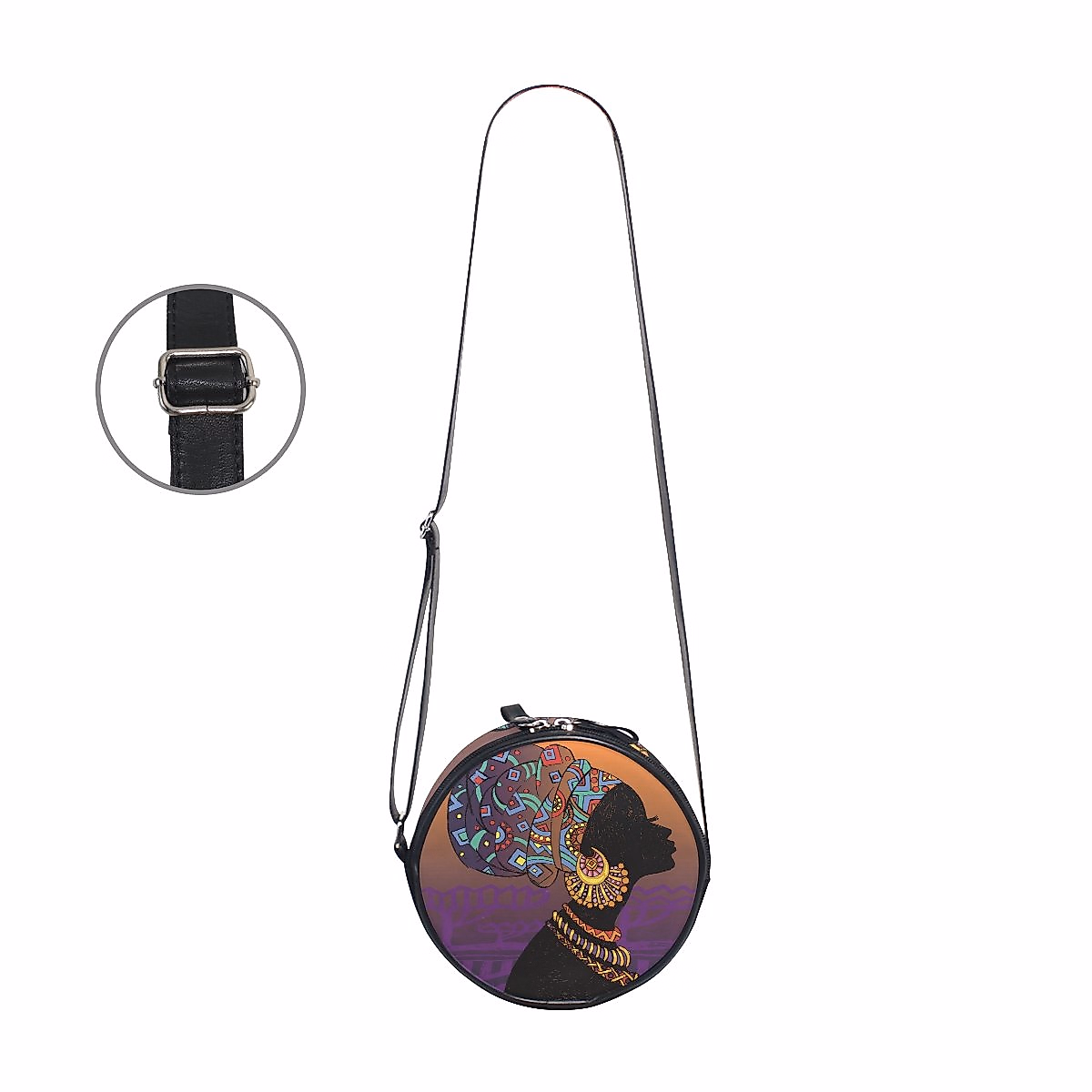 ALAZA Ethnic Silhouette African Woman Round Crossbody Bag Canvas Messenger Purse