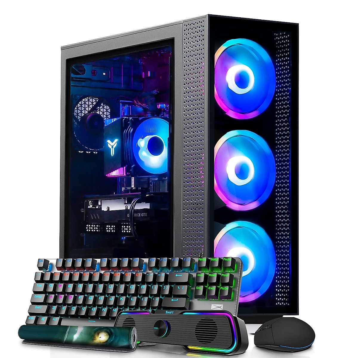TJJ Eclipse Gaming PC Desktop Computer - Intel Core i3-12100F, NVIDIA GTX 1660 Super 6GB, 16GB DDR4 3200, 1TB SSD, VR Ready, WiFi 6E, 600W Gold PSU, RGB Keyboard & Mouse & Speaker, Win 11 Pro