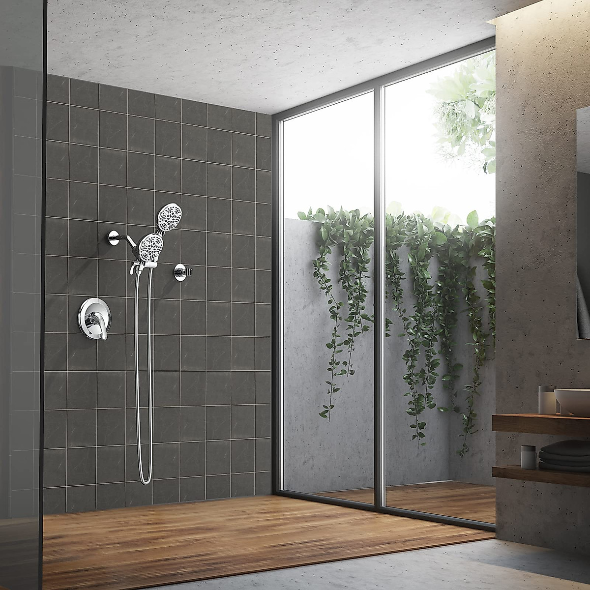 Astomi 63-Setting Dual Shower Head Faucet Set, 2 in 1 High Pressure Rain Shower Head with 7 Functions Handheld Spray, Chrome 3-Way Diverter Shower System Include Brass Valve and Trim Kit