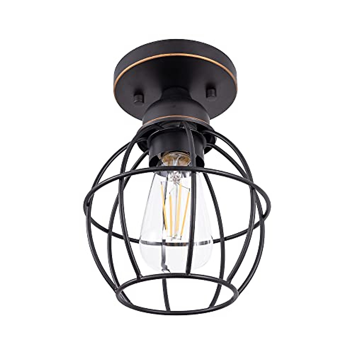 Gruenlich Semi Flush Mount Ceiling Light Fixture for Outdoor and Indoor, One E26 Medium Base 60W Max, Metal Housing and Metal Cage, Bulb not Included, 1-Pack, Oil Rubbed Bronze Finish