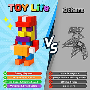 TOY Life 64 Pcs Magnetic Blocks Magnetic Building Blocks Magnetic Blocks for Toddlers Age 3-5 Magnetic Blocks for Kids Ages 4-8 STEM Magnetic Blocks for Kids Ages 3-5 Learning Building Toys