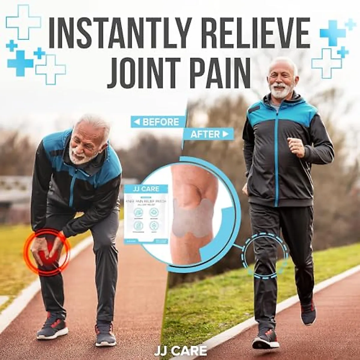 JJ CARE Knee Patches - 14 Pcs Knee Patches for Pain Relief Extra Strength - 5.5" x 3.9" Pain Relief Patch for Knee, Knee Pain Relief Patch for Arthritis, Inflammation, Sciatica, Muscle & Joint