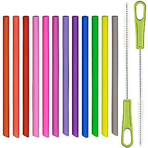14 Pcs Reusable Silicone Straws 5.5" Mini Small Short Pipe Kids Straw for Baby Toddlers/Children Take & Toss/Tumbler, Chewy, Safe Smoothies Drinking Straw with 2 Cleaning Brushes