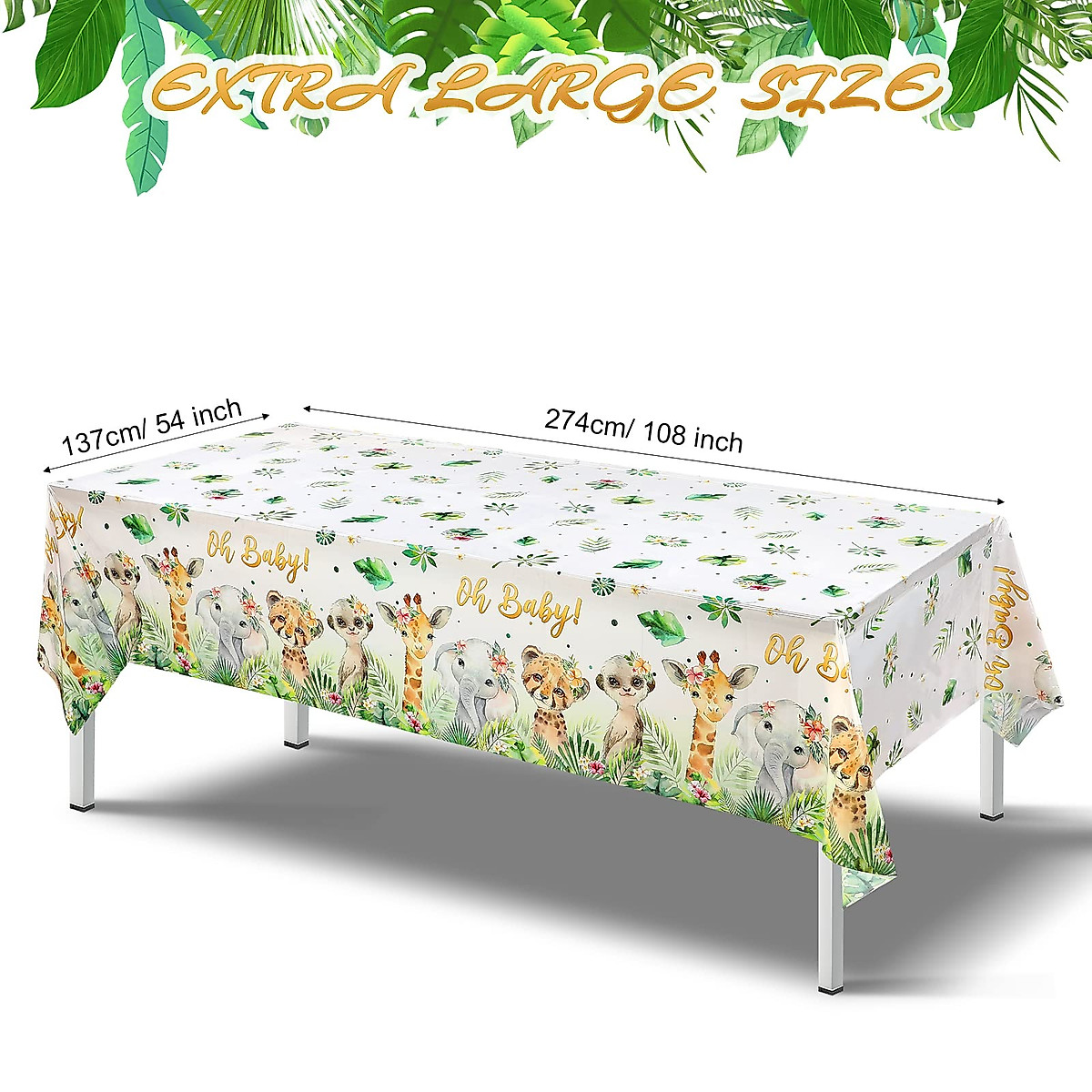 3 Pieces Jungle Safari Tablecloths Jungle Animal Plastic Table Cover Disposable Safari Table Cover Wild Jungle Plastic Tablecloth for Baby Shower Birthday Party Supplies Decorations, 54 x 108 Inch