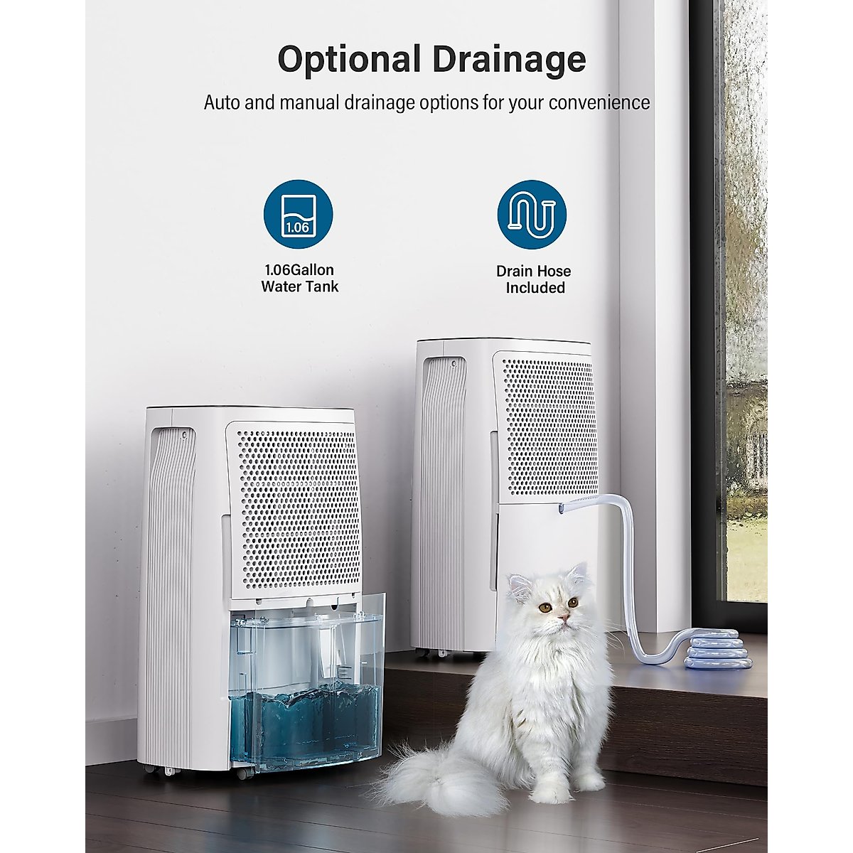 Hansabenne 70-Pints Dehumidifier for Basements - 4500 Sq. Ft. Compact Dehumidifier with Auto or Manual Drainage- Compact Dehumidifier with Intelligent Humidity Control | Auto Defrost | Dry Clothes