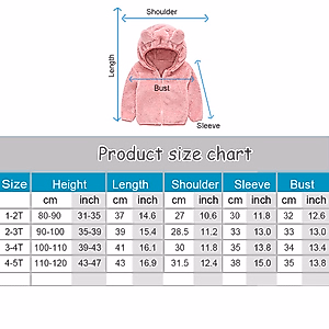 AIWUHE Toddler Boys Girls Hooded Jacket Baby Fleece Hoodie Winter Warm Solid Color Coat Zip-up Bear Ear Sweater Fall Thick Clothes Red 90 1-2T