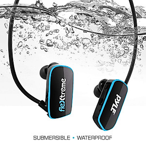 Pyle Waterproof MP3 Player Swim Headphone-Submersible IPX8 Flexible Wrap-Around Style Headphones Built-in Rechargeable Battery USB Connection w/4GB Flash Memory&Replacement Earbuds-Pyle PSWP6BK