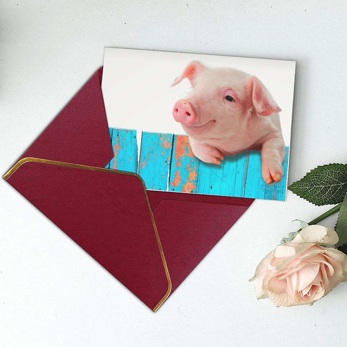 Funny Pig Hanging On Fence Thank You Cards With Envelopes, Blank Greeting Note Cards With Envelopes Blank Inside, Funny Birthday Cards For Women Men, Thank You Card For Wedding Business,Graduation