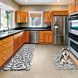 Wiabsi Anti Fatigue Kitchen Mats for Floor 2 Piece Set, [ 0.47'' Thick Heavy Duty] Cushioned Kitchen Rug Set, Waterproof Non-Slip Standing Kitchen Mat Runner Rugs for Desk Sink Laundry -Leaves